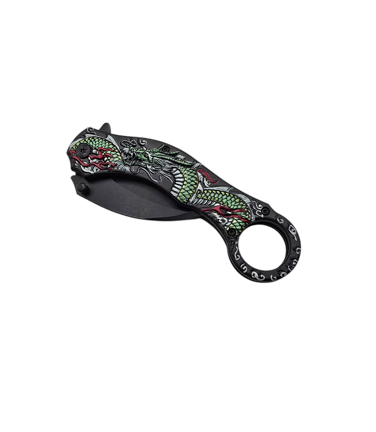 Green Dragon Karambit Knife - Black Skull Blades